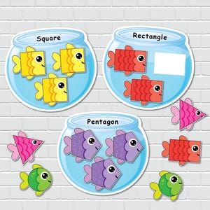 Fish Shapes and Fishbowl Sorting Mats, 2D Shapes Center, Busy Book Page ...
