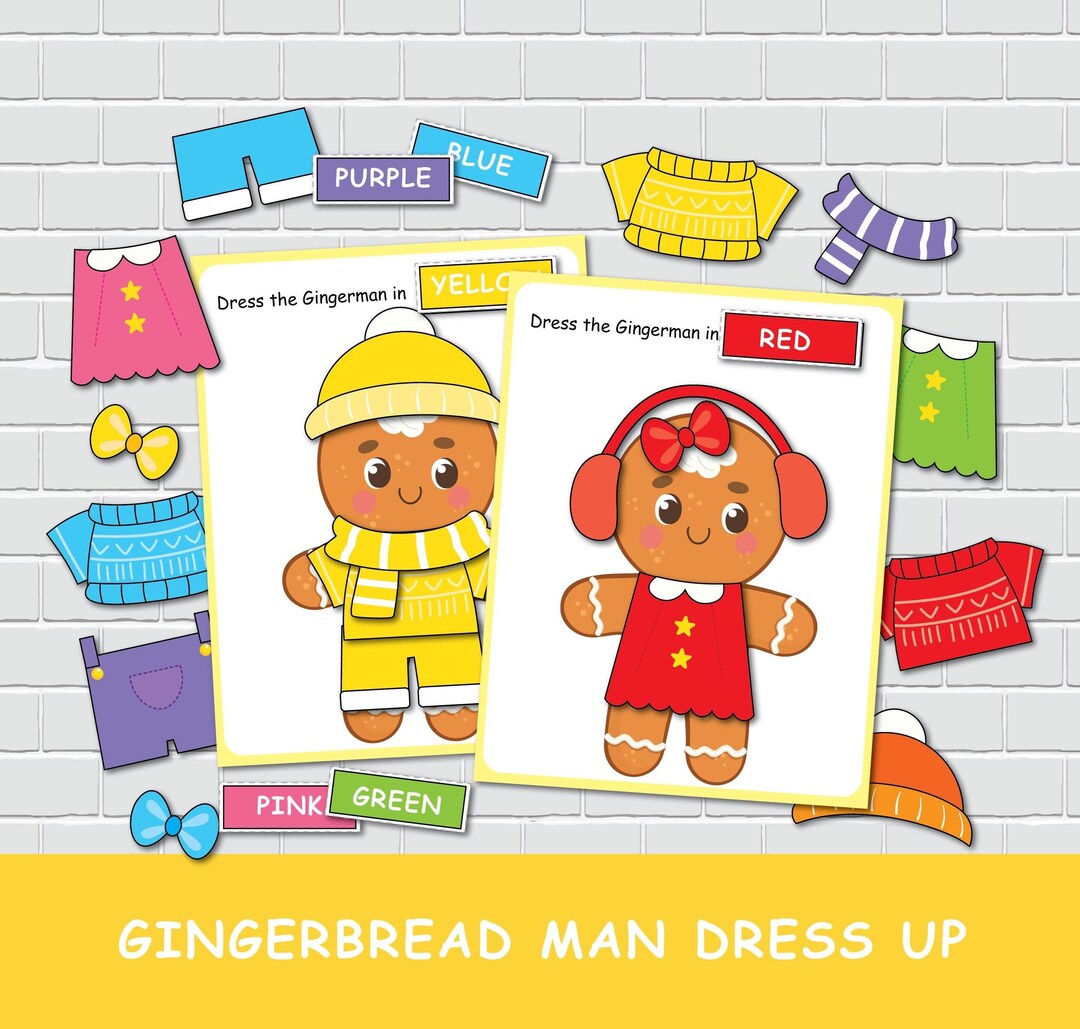 Gingerbread Man Dress up Activity, Printable Color Matching, Christmas ...