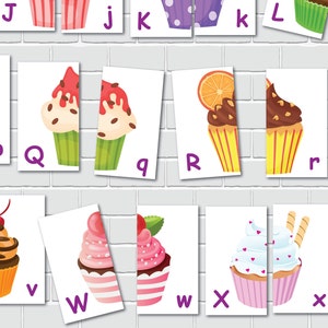 Cupcakes Alphabet Matching Cards, Toddler Matching Game, ABC Learning ...
