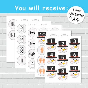 Snowman Numbers 1-10 Matching Activity. Toddler Sort and Match Game ...