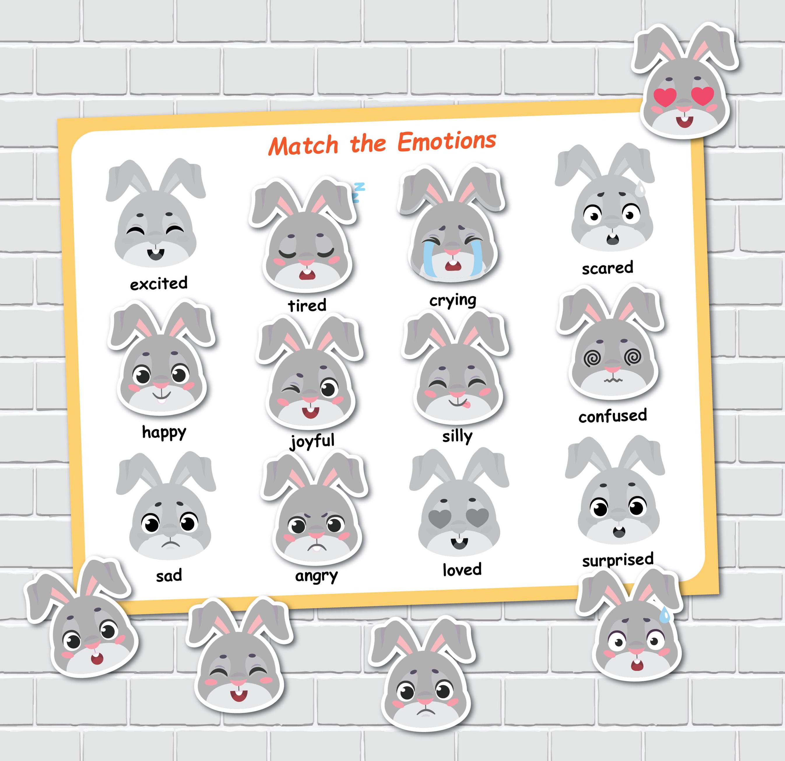 Bunny Emotions Matching Game: Easter Preschool Activity (digital ...