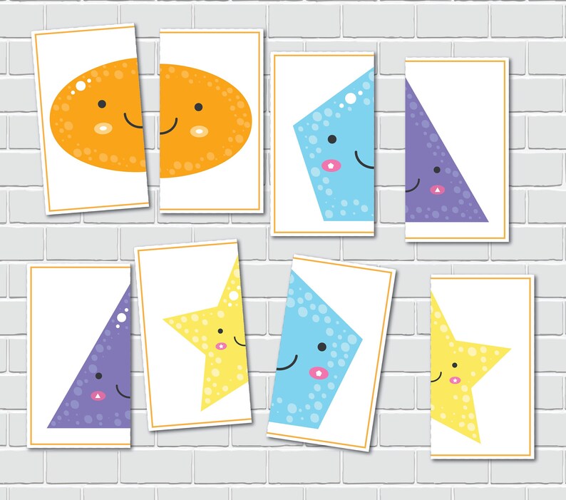 2D Shapes Symmetry Cards, Geometric Shapes Matching Game, Toddler ...