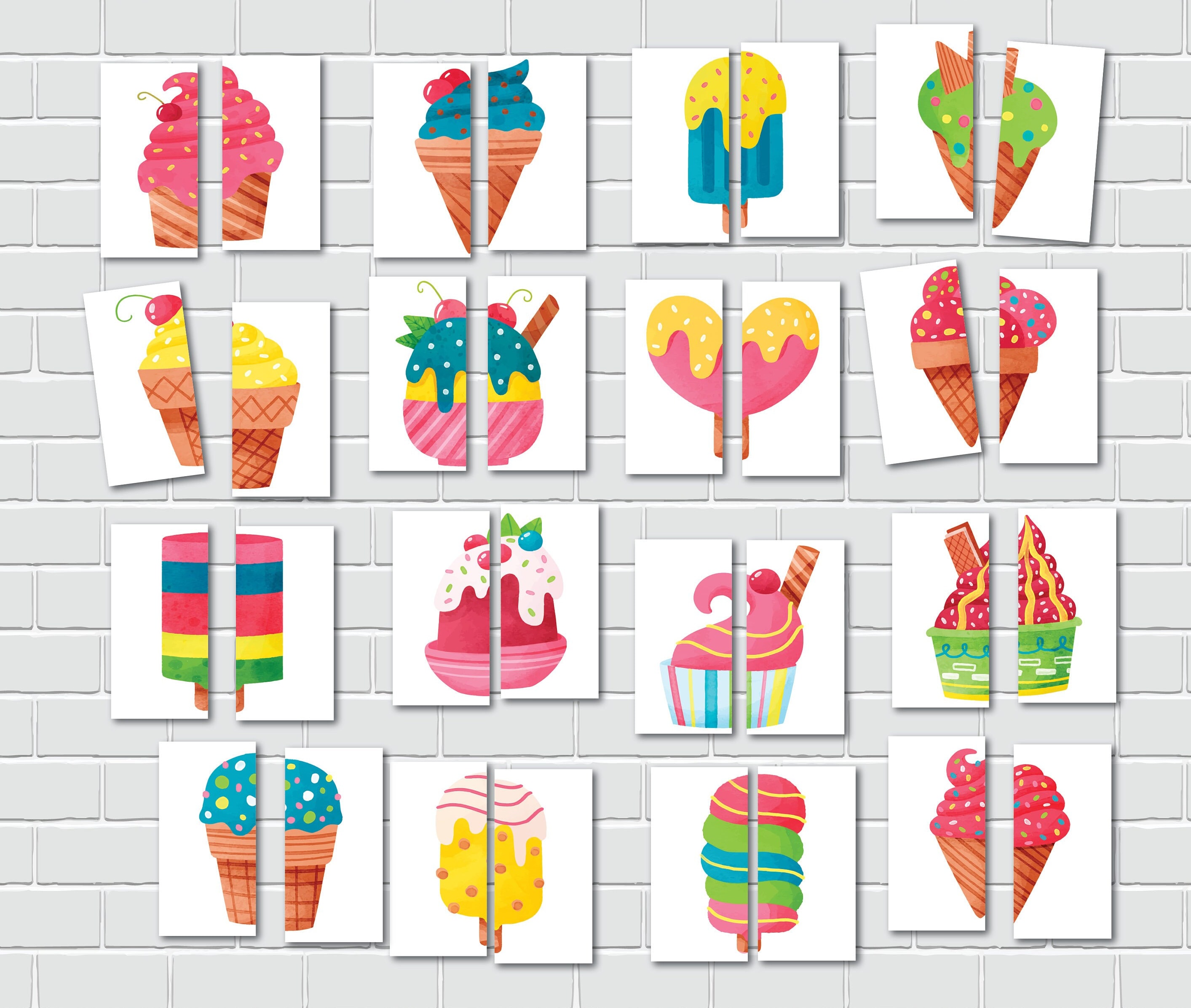 Ice Cream Matching Game, Symmetry Cards, Toddler Matching Activity ...
