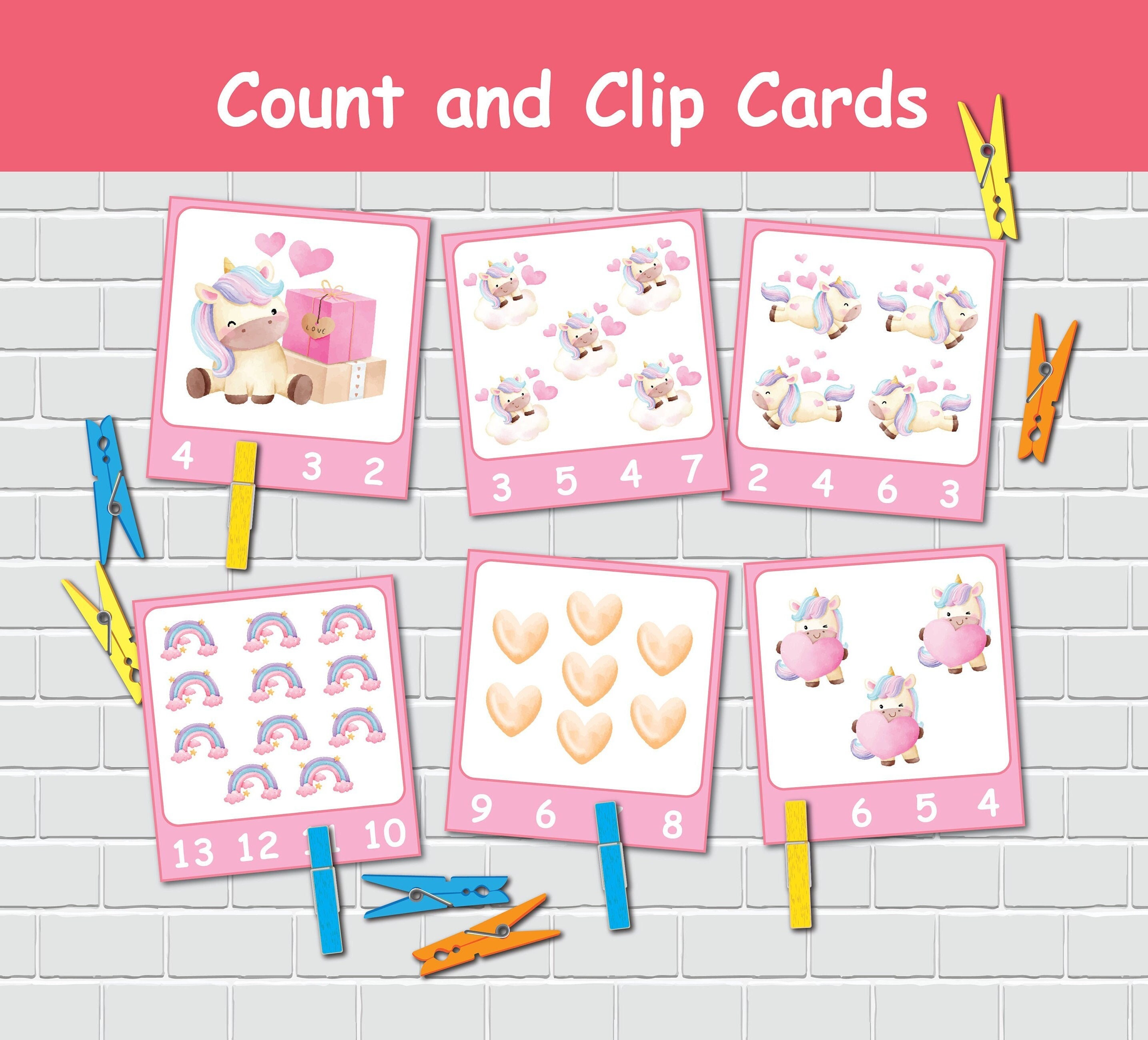Unicorns Clip and Count, Counting Activity, Preschool Learning ...