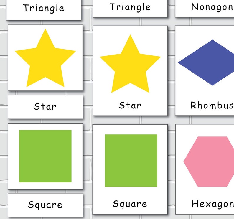 2D Shapes Flashcards, 3 Part Flash Cards, Geometric Shapes, Montessori ...