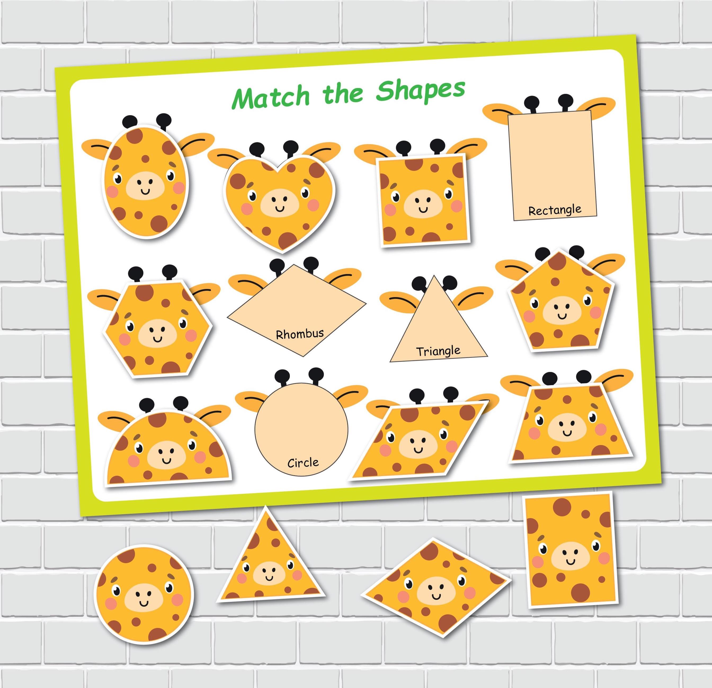 Giraffe Shape Matching Activity, 2D Shapes, Safari Busy Book Page - Etsy