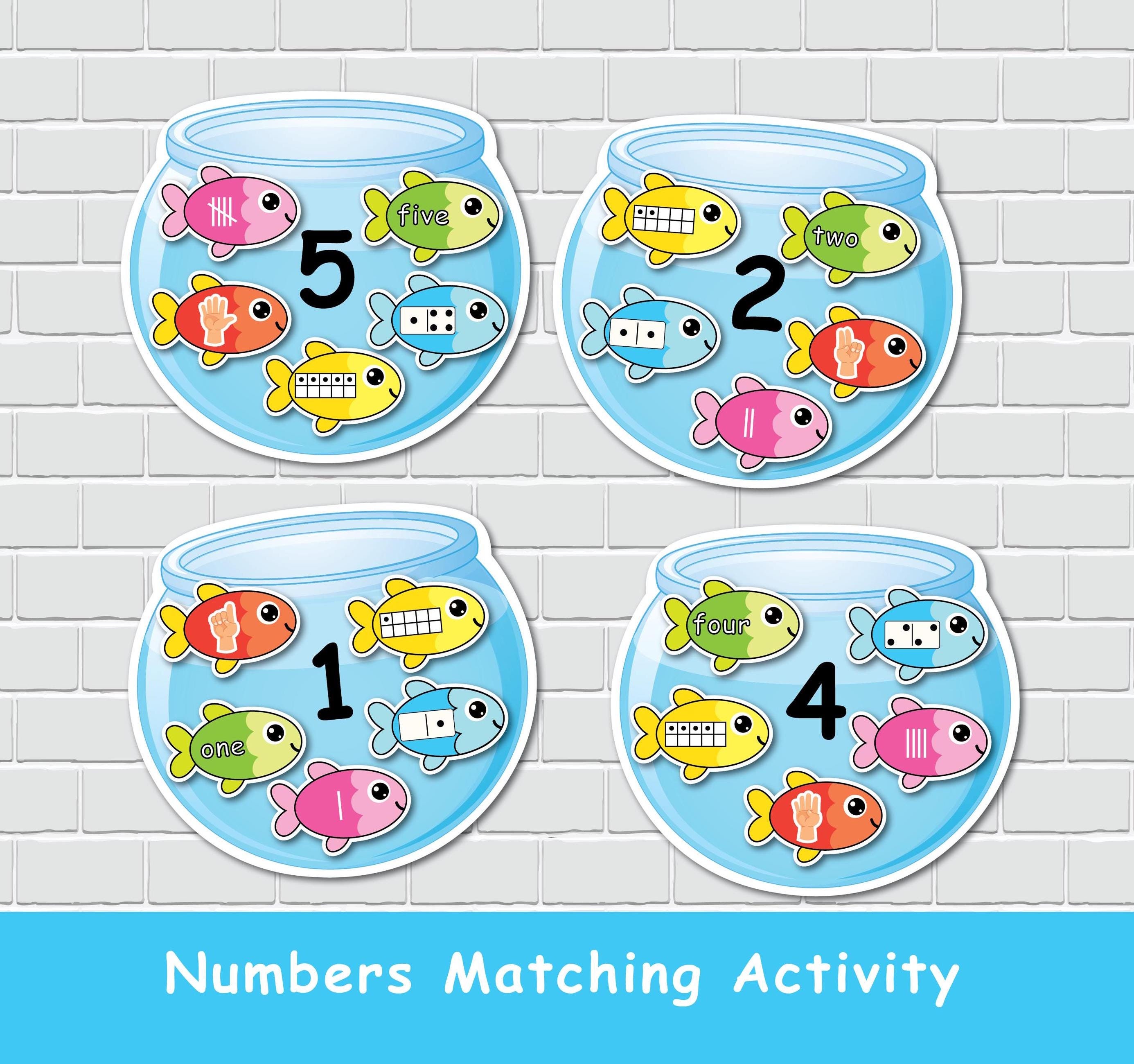 Fish and Fishbowl Numbers Matching Activity, Preschool Math Centers ...