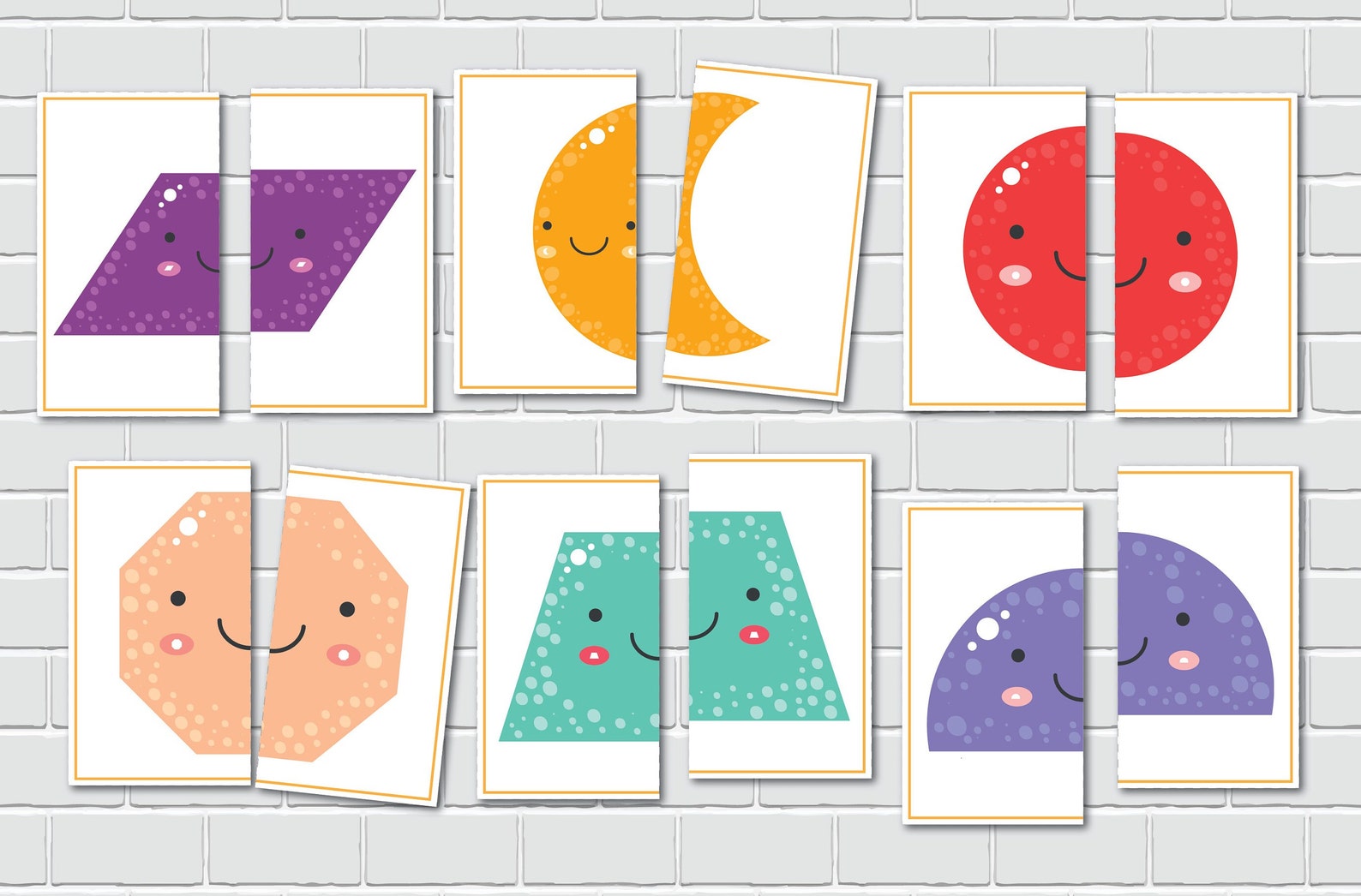 2D Shapes Symmetry Cards, Geometric Shapes Matching Game, Toddler ...