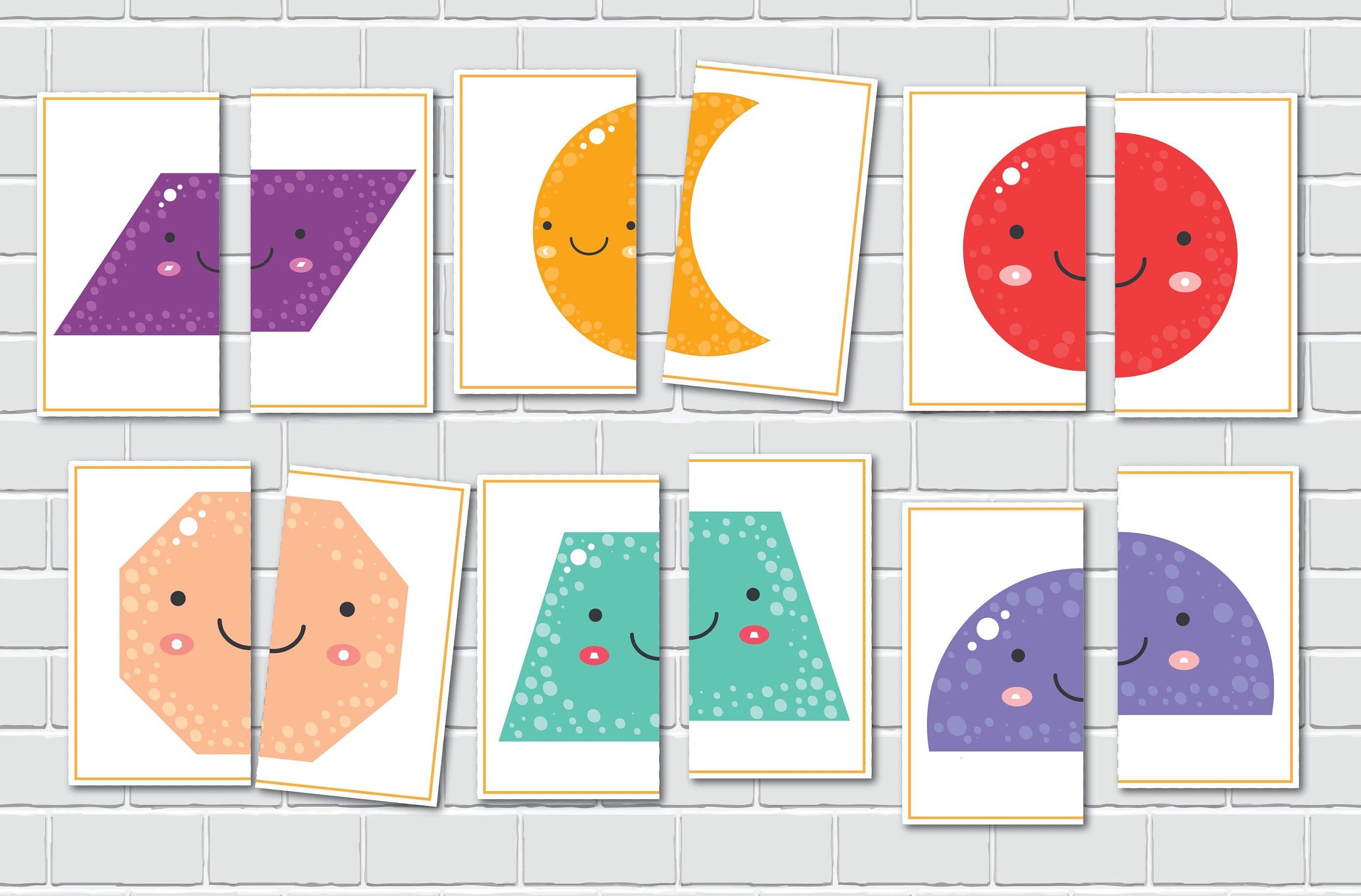 2D Shapes Symmetry Cards, Geometric Shapes Matching Game, Toddler ...