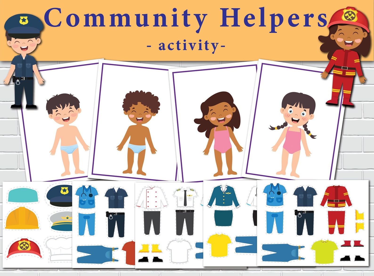 Community Helpers Dress up Preschool Printable Worksheets | Etsy