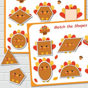 Turkey Shape Matching Activity, 2D Shapes, Thanksgiving Busy Book Page ...