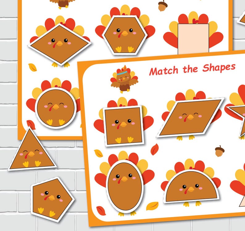 Turkey Shape Matching Activity, 2D Shapes, Thanksgiving Busy Book Page ...