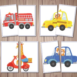 Transportation Matching Game, Symmetry Cards, Toddler Matching Activity ...