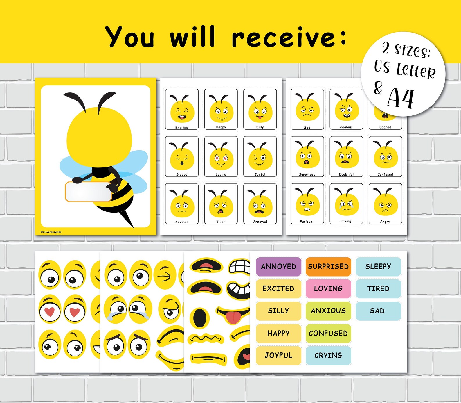 Bee Emotions and Feelings Matching Game, Printable Activity for Kids ...