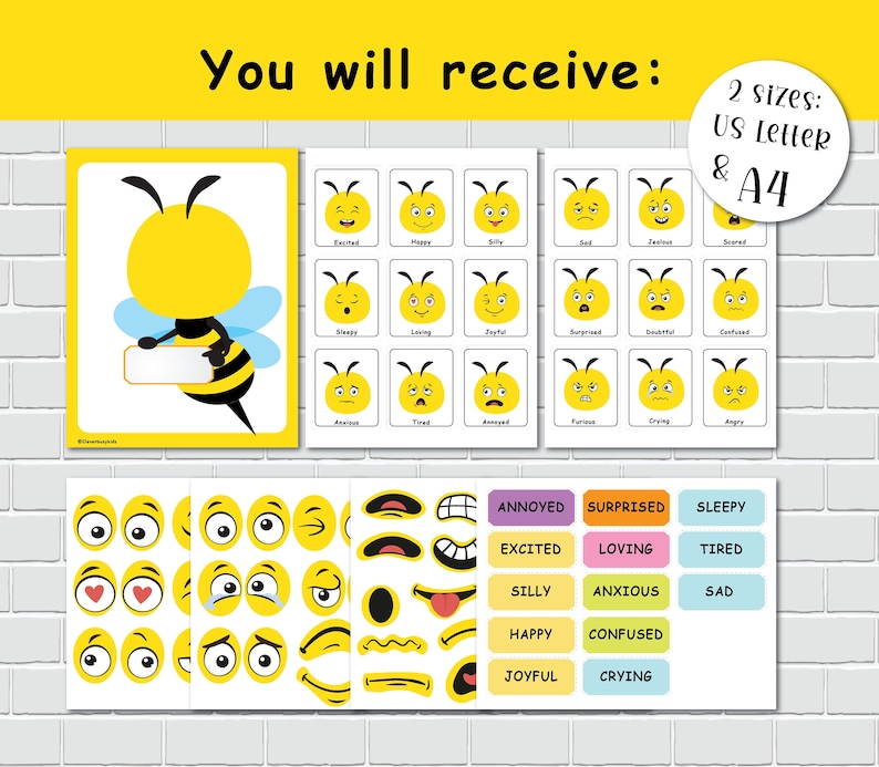 Bee Emotions and Feelings Matching Game, Printable Activity for Kids ...
