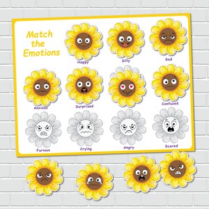 Sunflower Emotions Matching Activity for Kids, Toddler Feelings ...