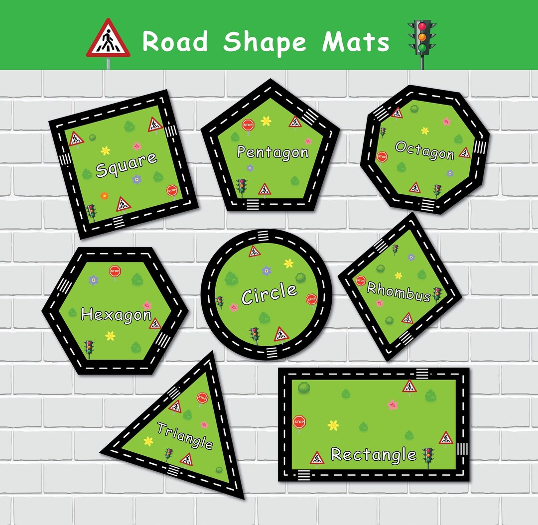 Road Shape Mats for Preschool, 2D Shapes Printable Activity, Homeschool ...