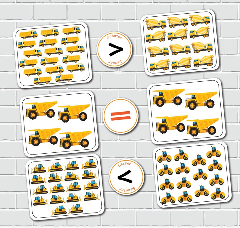 Comparing Numbers Construction Trucks Printable Activity for - Etsy