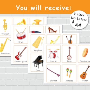 Musical Instruments Flash Cards, Toddler Printable Activity, Montessori ...