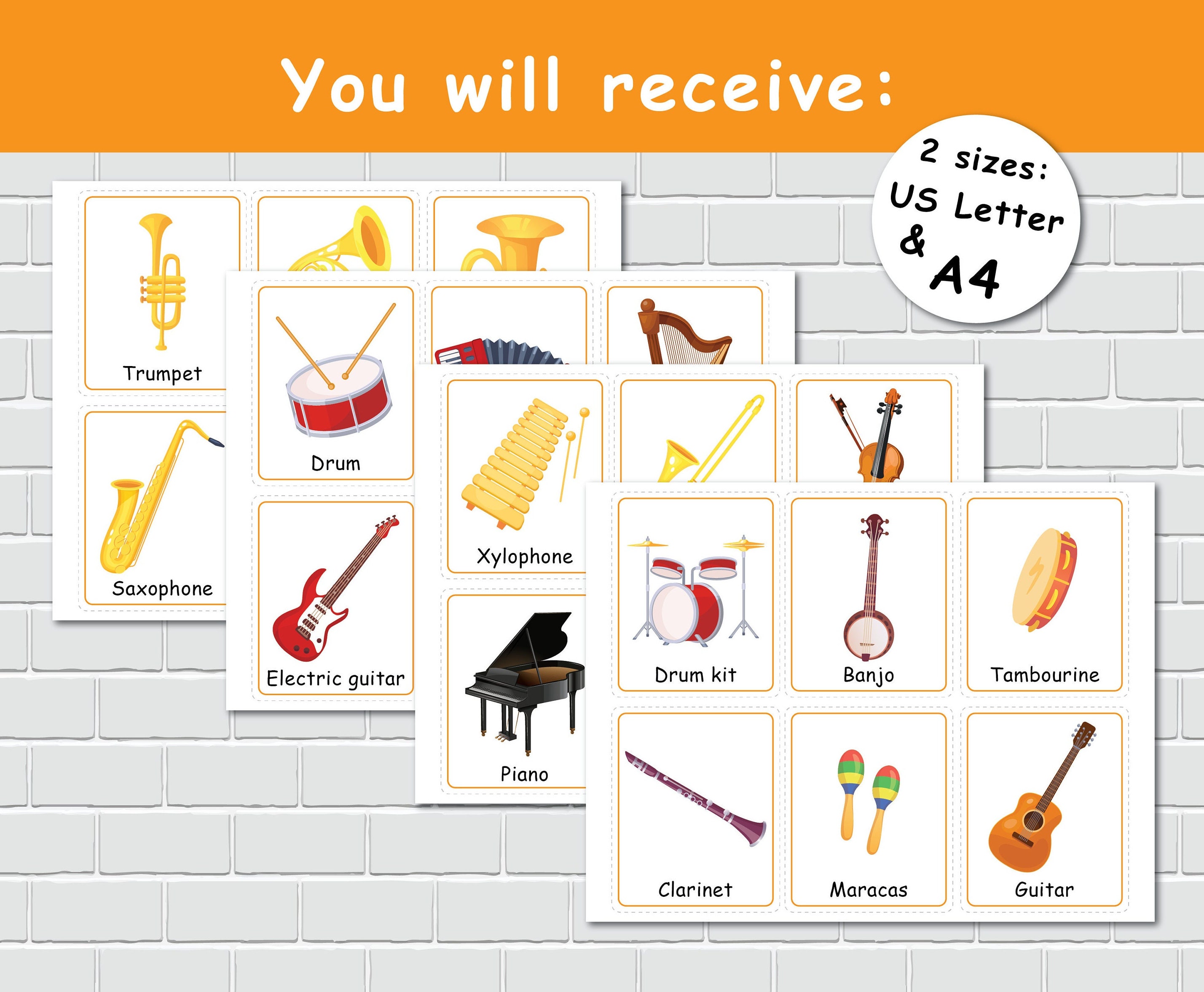 Musical Instruments Flash Cards, Toddler Printable Activity, Montessori ...