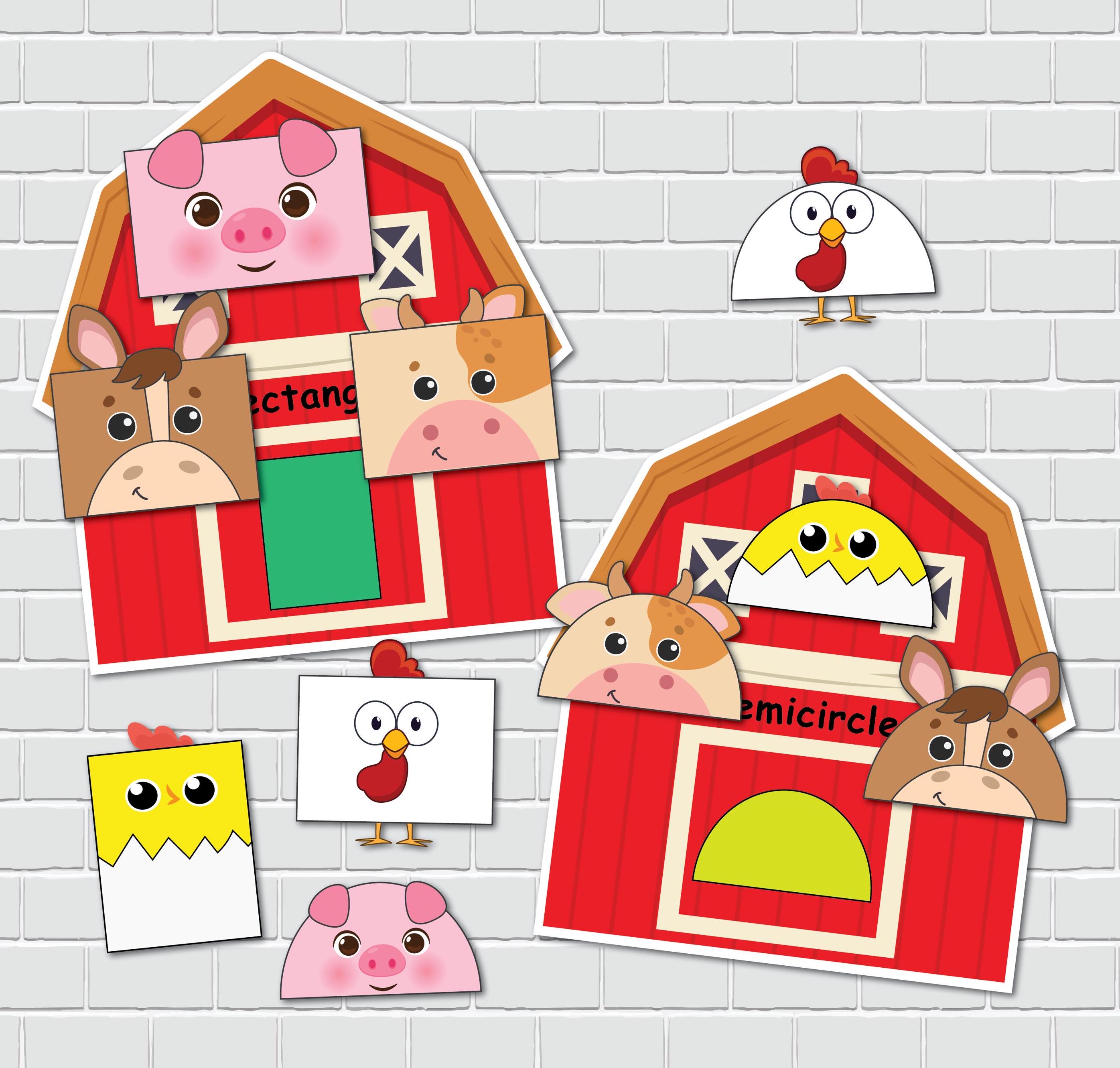 Farm Shapes Matching Activity, 2D Shapes, Toddler Learning Binder ...