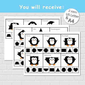Penguin Shapes Clip Cards, 2D Shapes, Winter Busy Book, File Folder ...