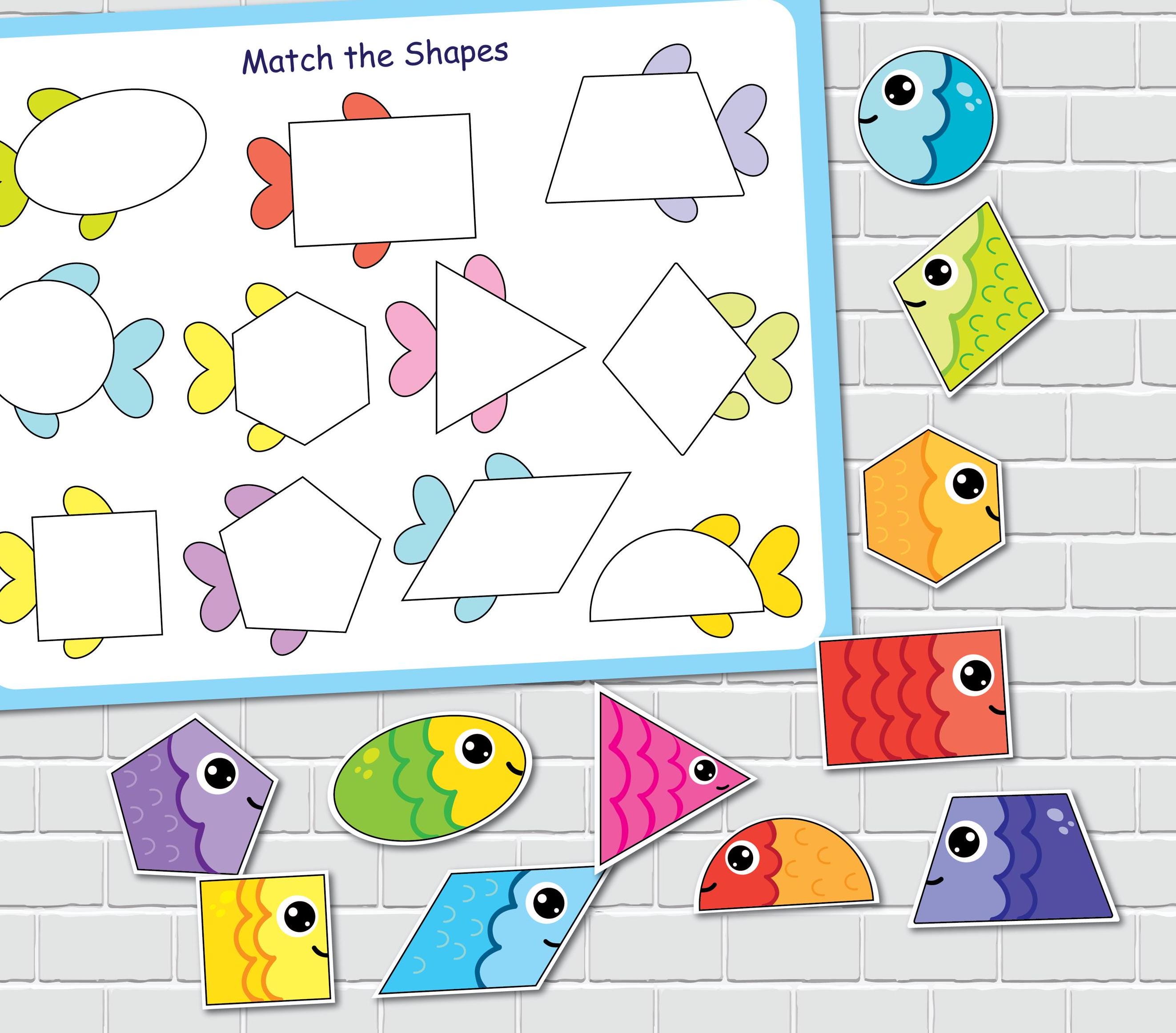 Fish Shape Matching Activity, 2D Shapes, Busy Book Page, File Folder ...