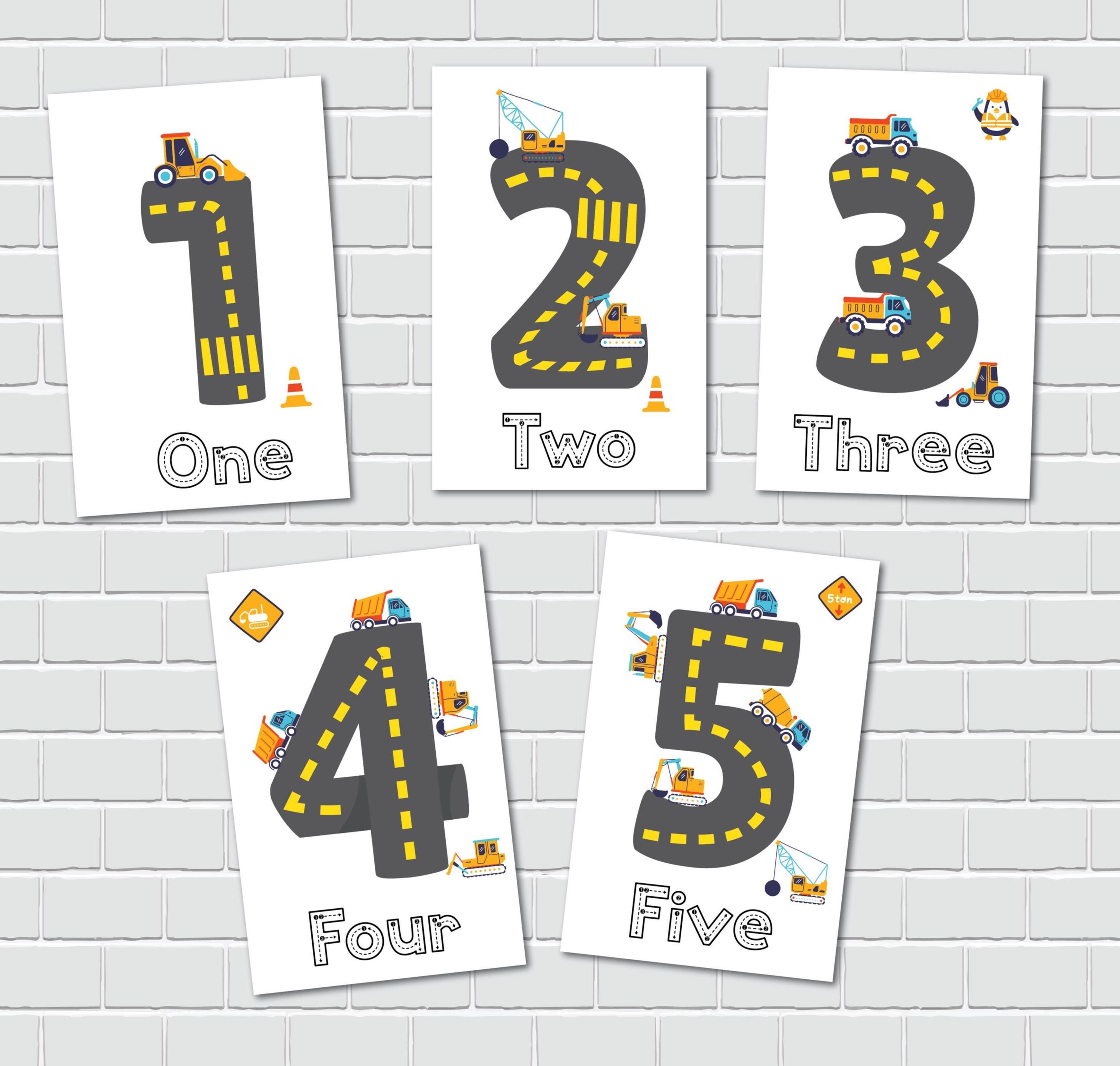 Construction Numbers Flashcards, Preschool Counting Flash Cards ...