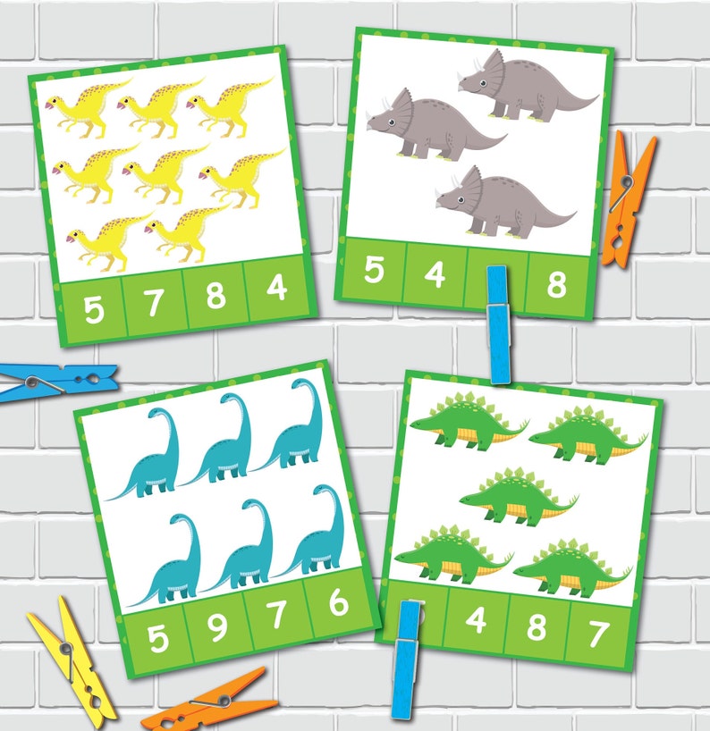Dinosaurs Clip and Count Cards 1-20 Toddler Counting - Etsy