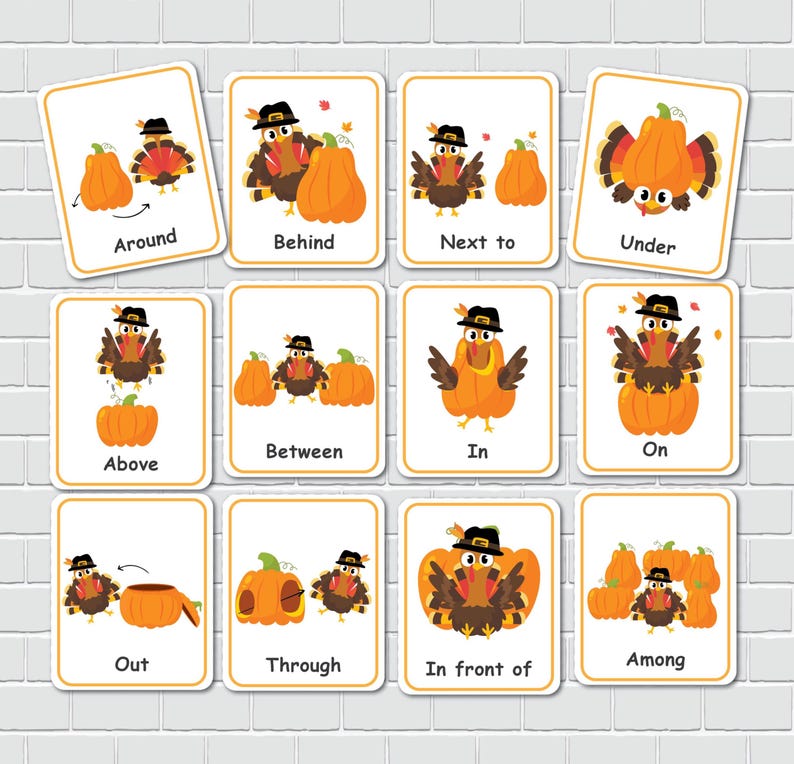 Turkey Prepositions Activity: Positional Words Poster & Flashcards ...