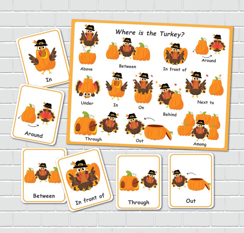 Turkey Prepositions Activity: Positional Words Poster & Flashcards ...