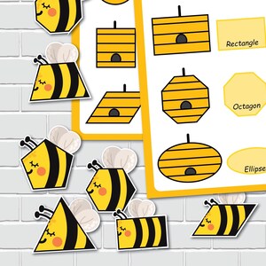 Bees and Beehive Shapes Matching Activity, 2D Shapes, Busy Book Page ...