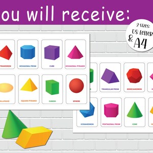 3D Shapes Flash Cards. Preschool Learning Activity. Kids Geometric ...