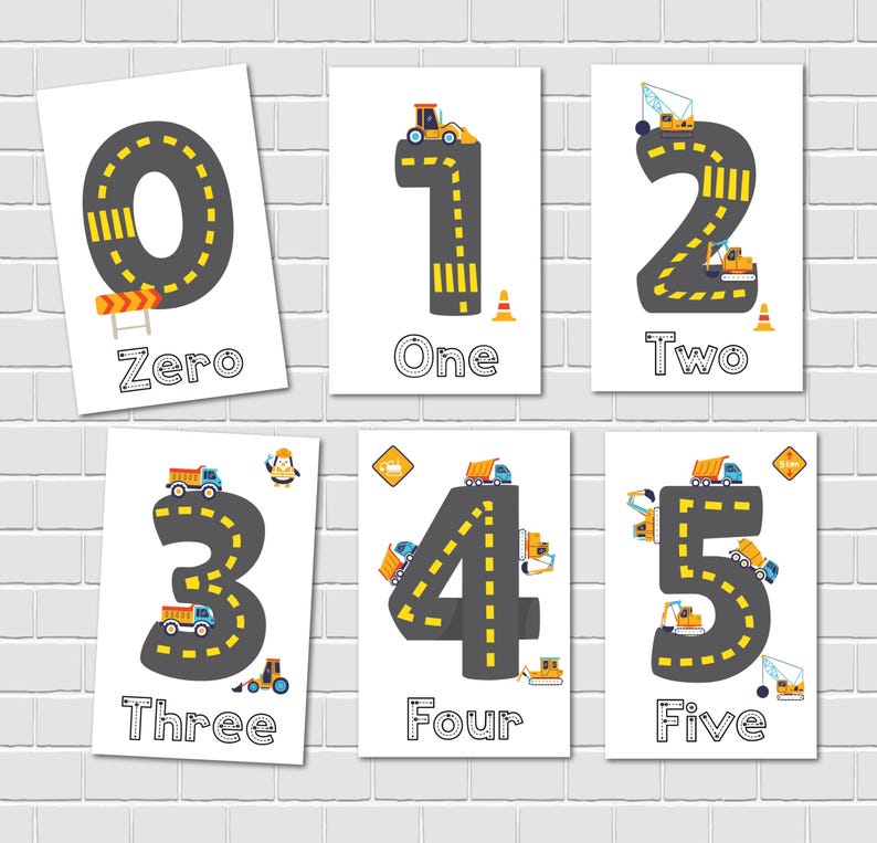 Construction Numbers Flashcards, Preschool Counting Flash Cards ...