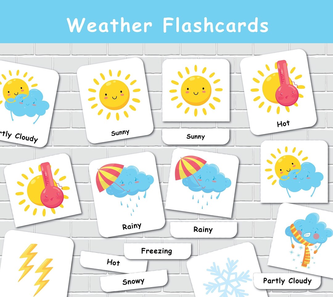 Weather Three Part Flash Cards, Toddler Educational Flashcards ...