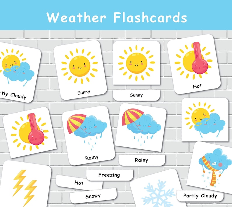 Weather Three Part Flash Cards Toddler Educational - Etsy