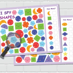 I Spy Shapes Worksheets, Kids Look and Find Counting Game, Preschool ...