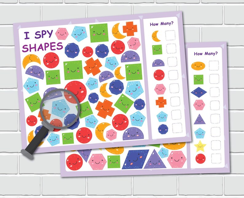 I Spy Shapes Worksheets, Kids Look and Find Counting Game, Preschool ...