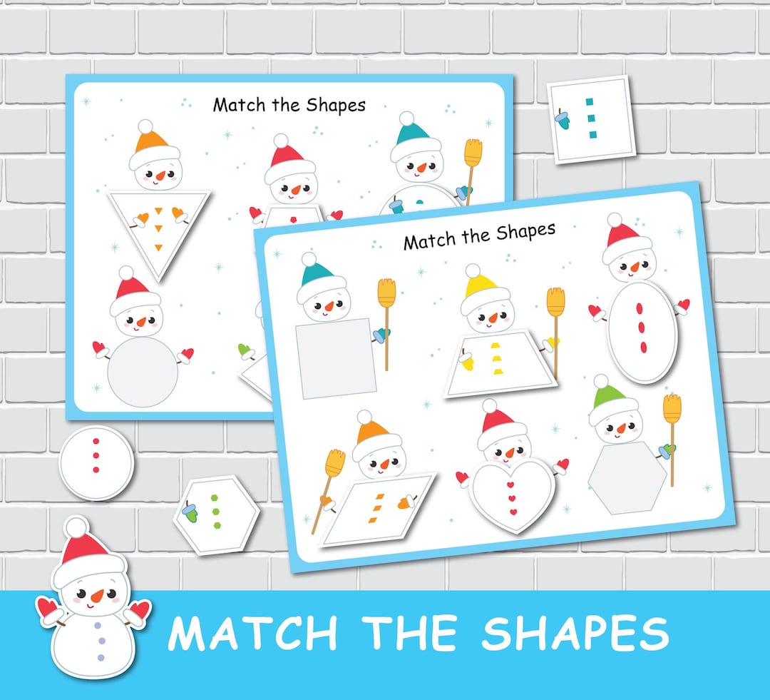 Snowman 2D Shapes Matching Activity for Kids, Winter Busy Book, File ...