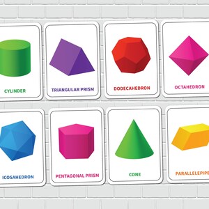 3D Shapes Flash Cards. Preschool Learning Activity. Kids Geometric ...