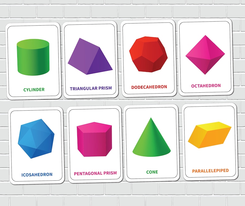 3D Shapes Flash Cards. Preschool Learning Activity. Kids Geometric ...