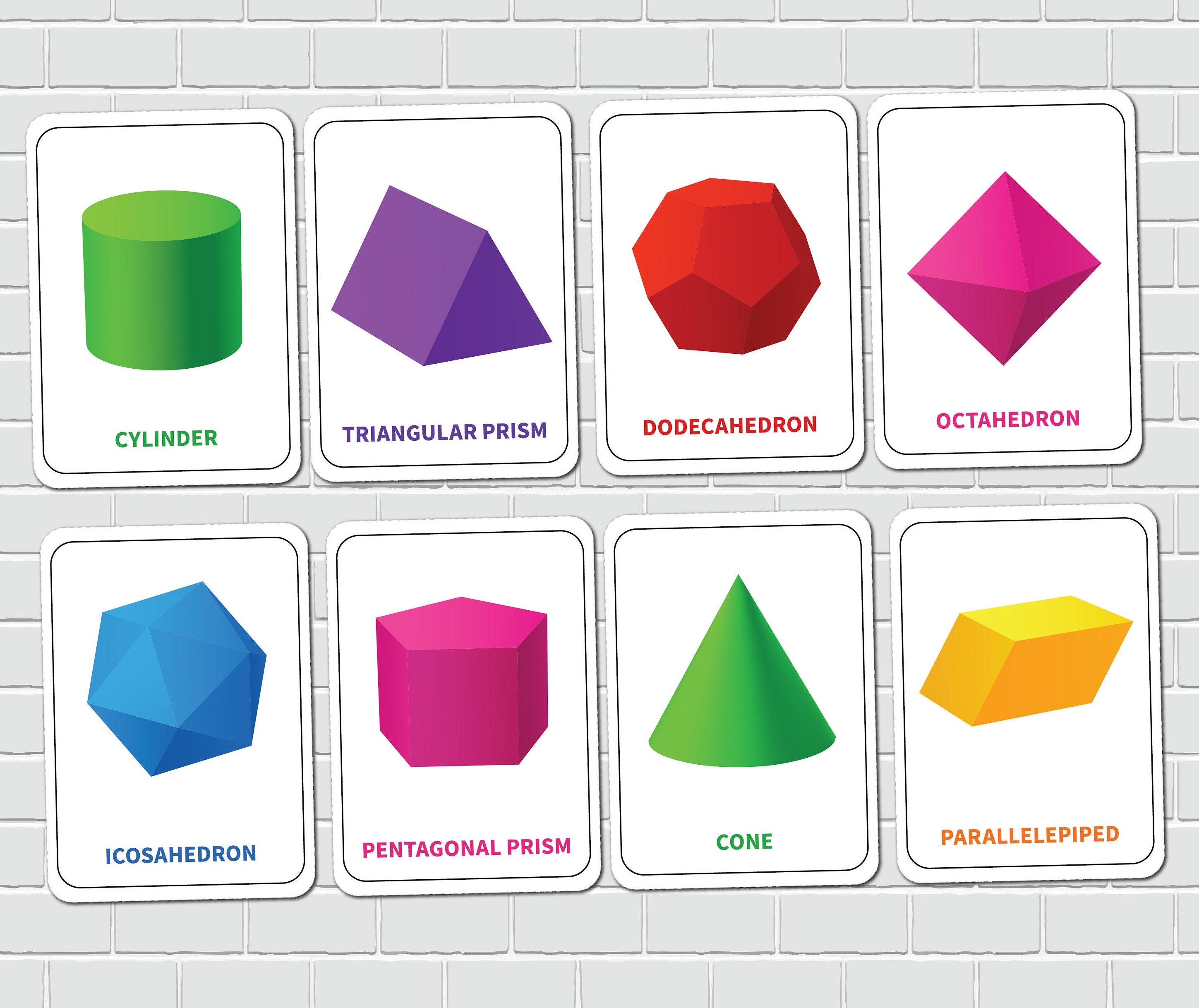 3D Shapes Flash Cards. Preschool Learning Activity. Kids Geometric ...
