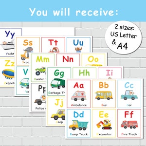 Alphabet Flashcards, Transportation Theme, ABC Printable Flash Cards ...
