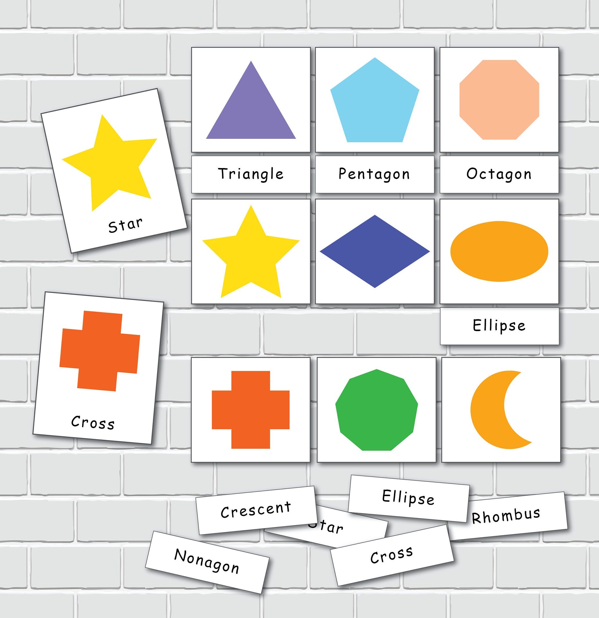 2D Shapes Flashcards 3 Part Flash Cards Geometric Shapes - Etsy Ireland