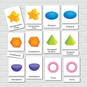 3D Shapes Flash Cards, Three Part Montessori Flash Cards, Kids ...