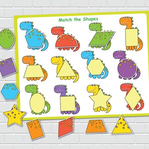 Dinosaur Shape Matching Activity, 2D Shapes, Toddler Busy Book Page ...