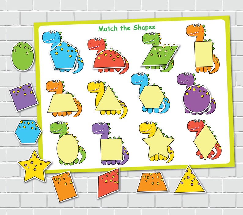 Dinosaur Shape Matching Game, 2D Shapes, Toddler Learning Activity ...