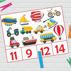 Clip and Count Cards Numbers 1-20. Printable Vehicles and Things That ...