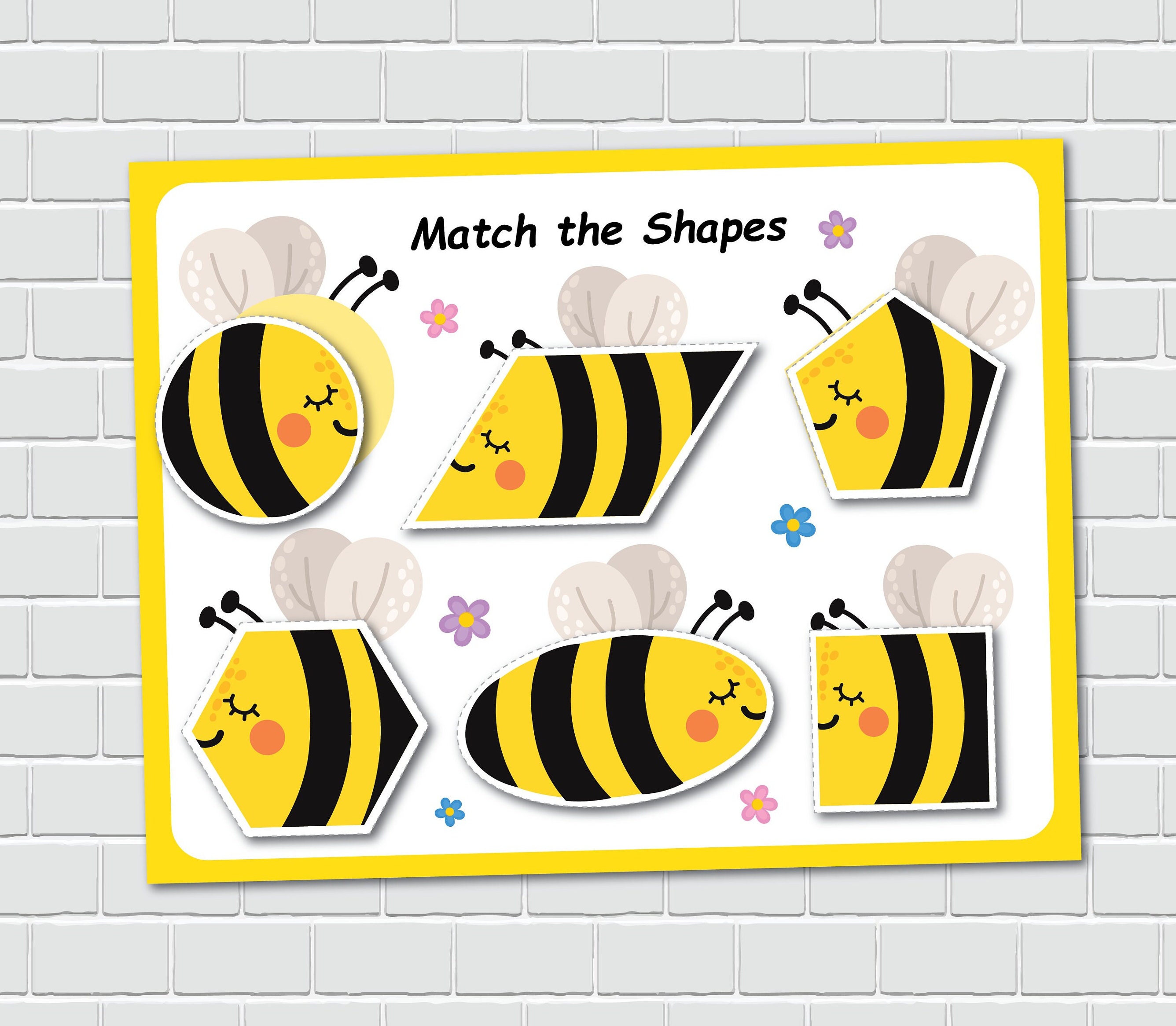 Bee Shape Matching Activity, 2D Shapes, Busy Book Page, File Folder ...