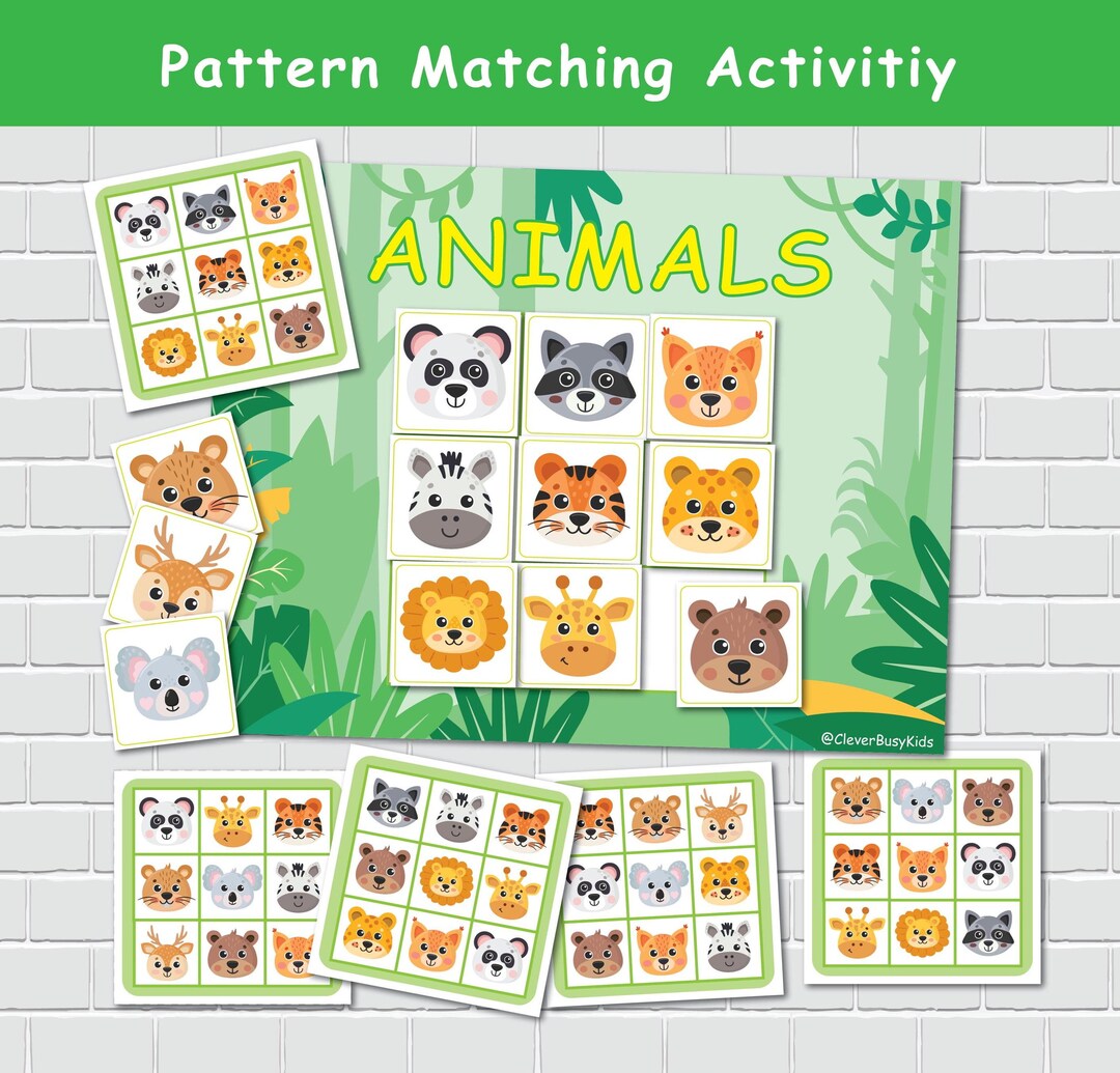 Animals Pattern Matching Activities, Toddler Busy Book Pages, Learning ...